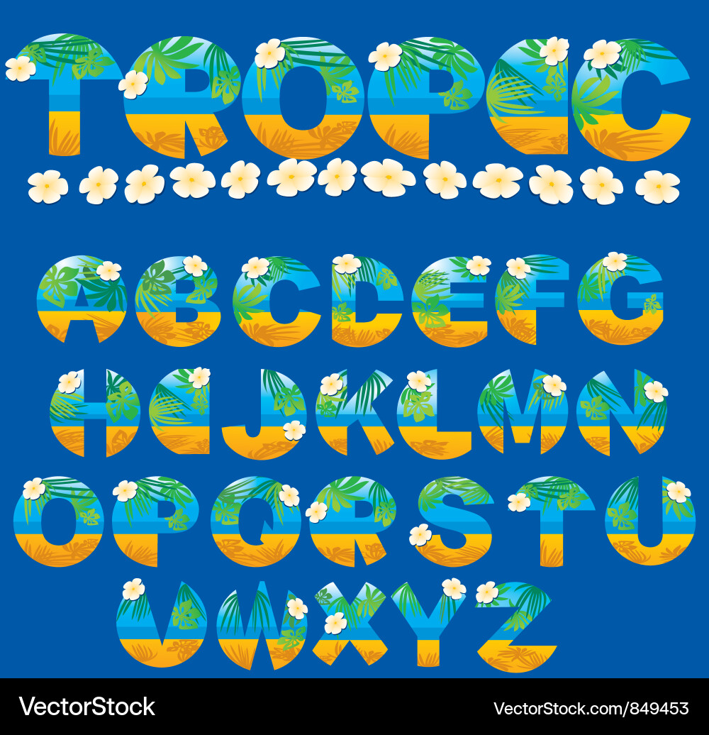 Alphabet - tropical letters Royalty Free Vector Image