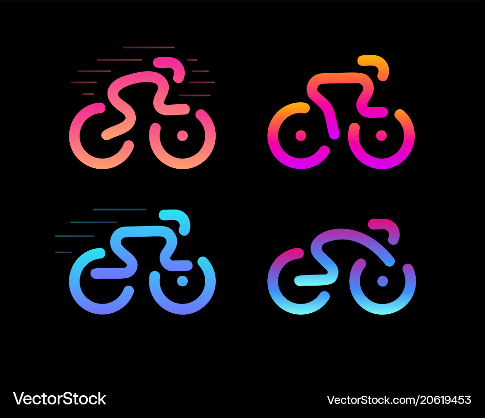 Bike logos cycle linear colorful icon set Vector Image
