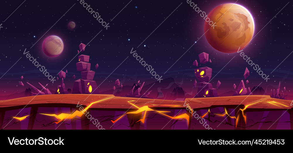 Dangerous alien planet surface with rocky Vector Image