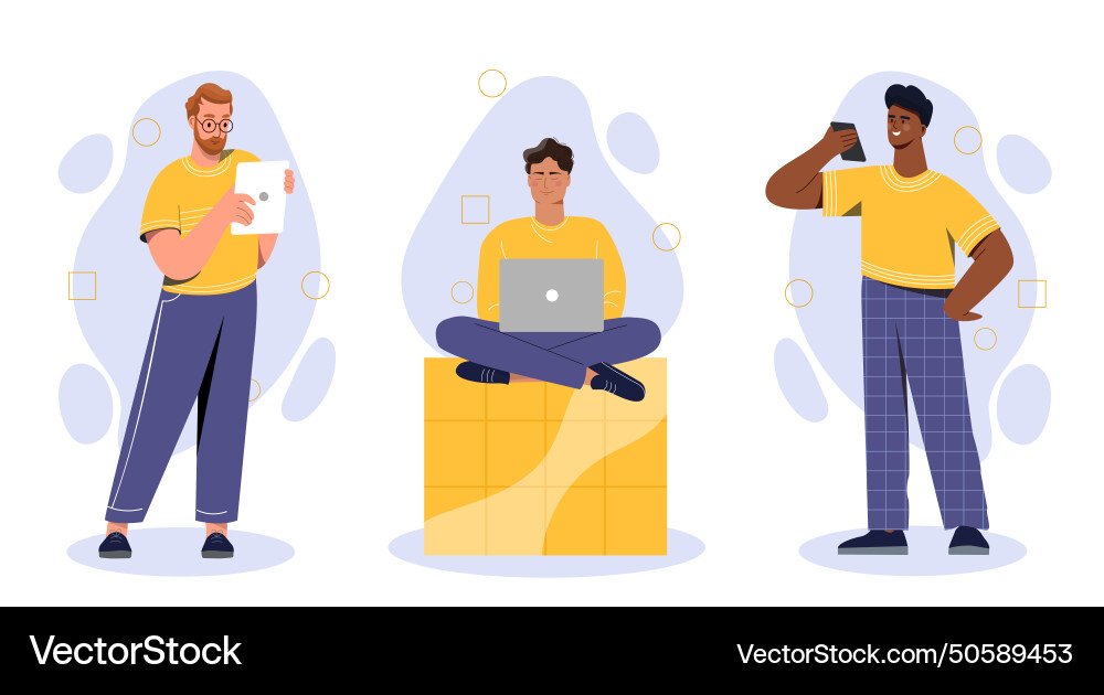 People with gadgets set Royalty Free Vector Image