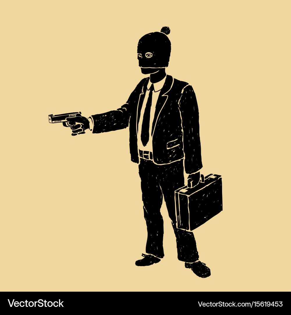 Robber in a suit with pistol Royalty Free Vector Image