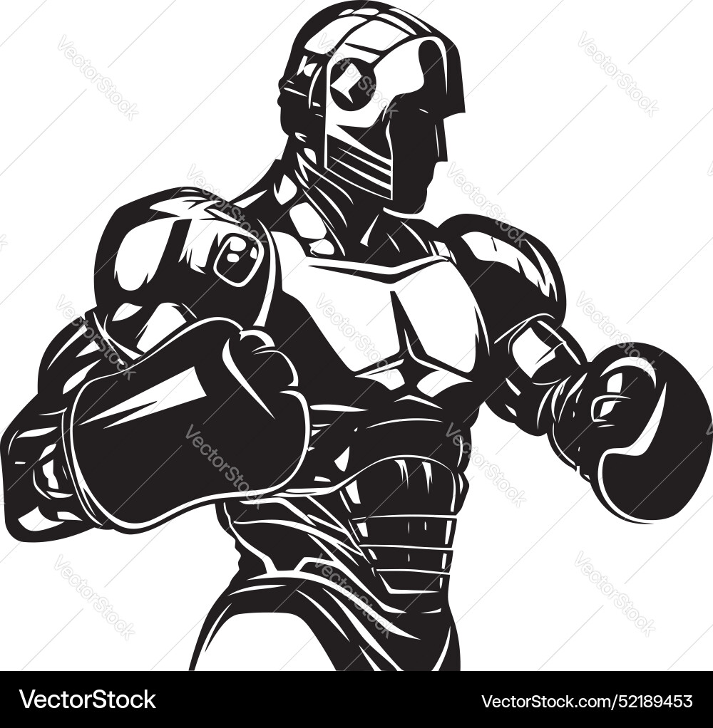 Robotic combatant robot boxer black icon circuit Vector Image