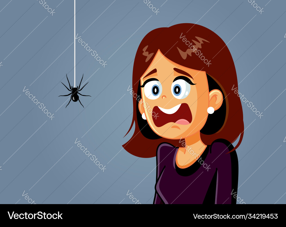 Scared woman being afraid a spider cartoon Vector Image