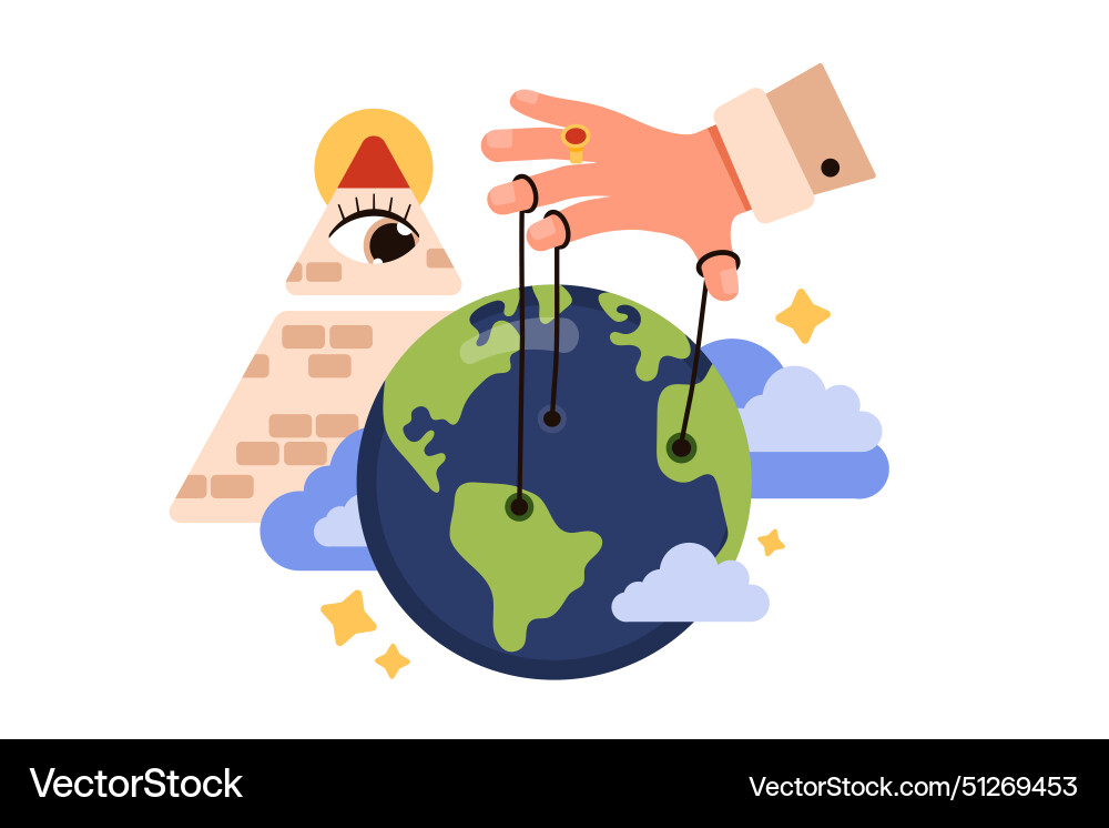 World control power conspiracy theory hand Vector Image