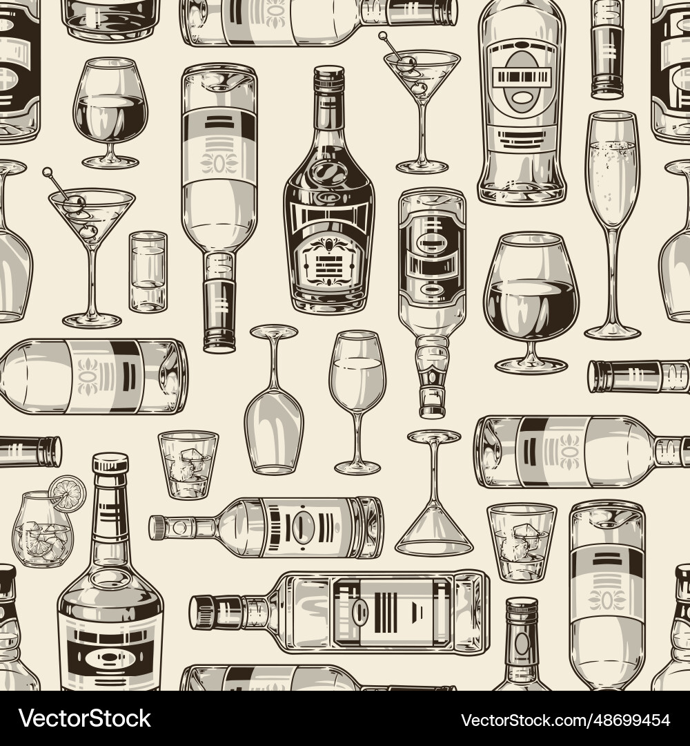 Alcoholic drinks seamless pattern monochrome Vector Image