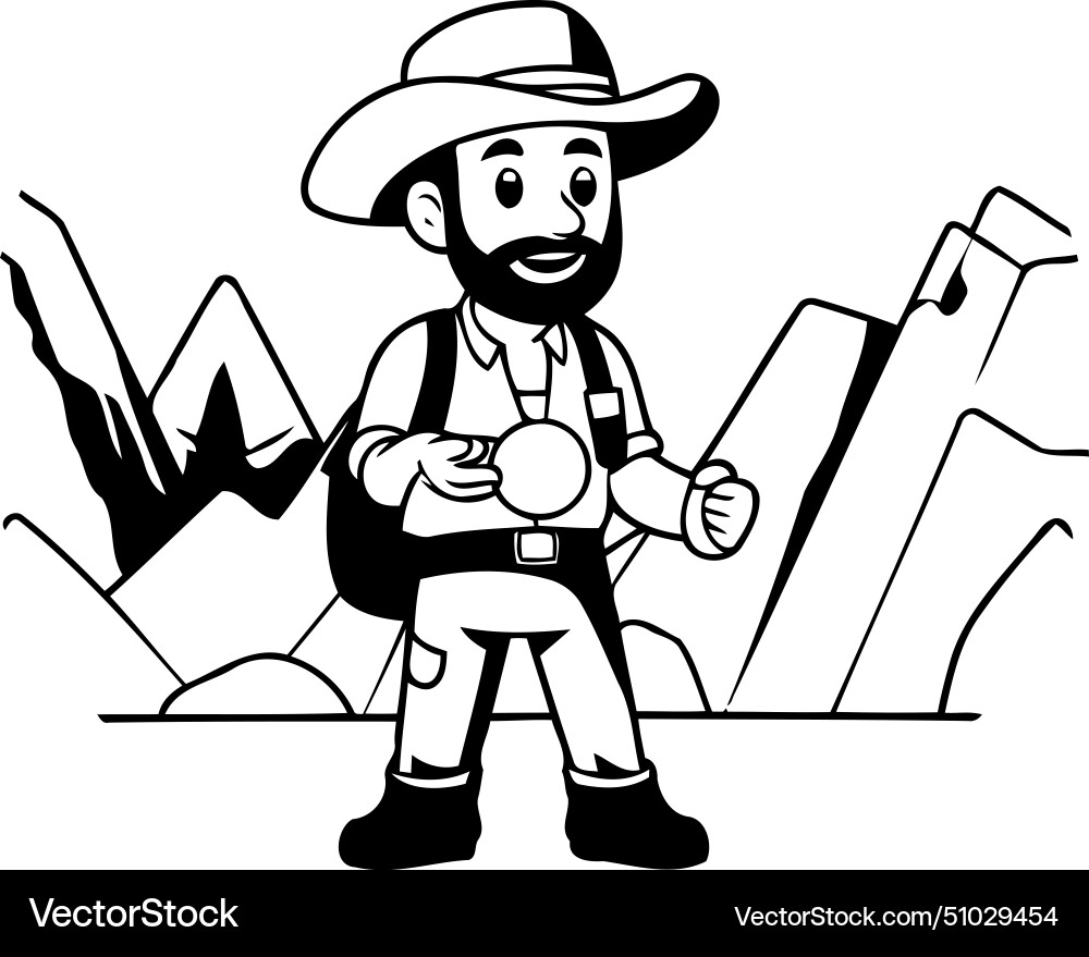 Cartoon explorer with a magnifying glass and map Vector Image