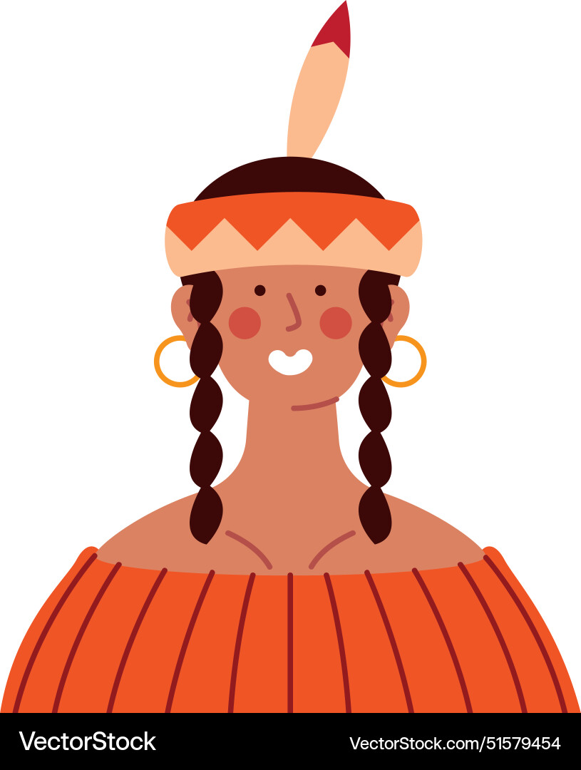 Cute native american indigenous girl Royalty Free Vector