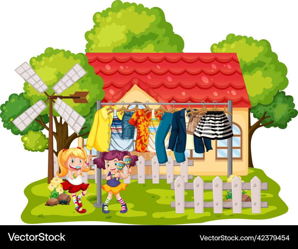 House scene with many kids Royalty Free Vector Image