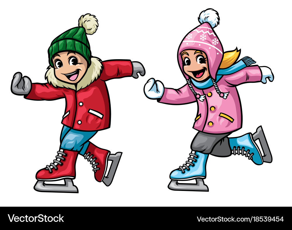 Kids ice skating Royalty Free Vector Image - VectorStock