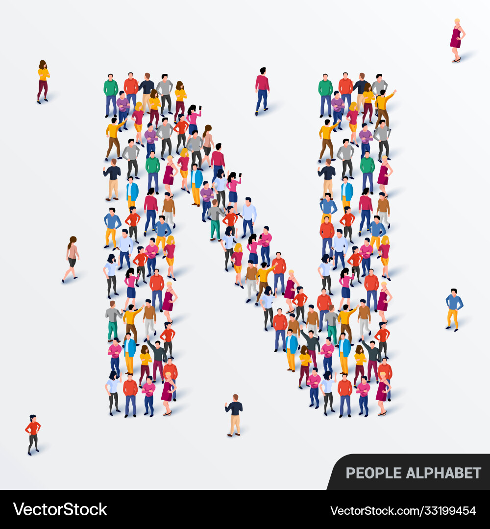 Large group people in letter n form human Vector Image