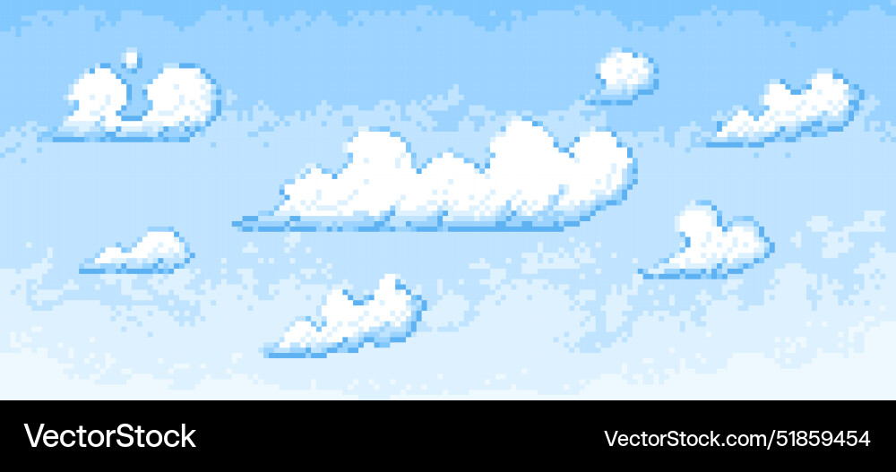 Pixel blue sky background cartoon nature cloudy Vector Image