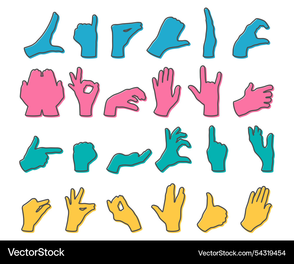 Set of colored hand gestures silhouettes hands – Royalty-Free Vector ...