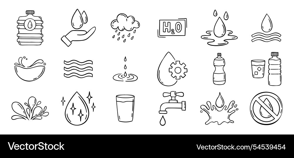 Water doodle hand drawn icons set drawing Vector Image