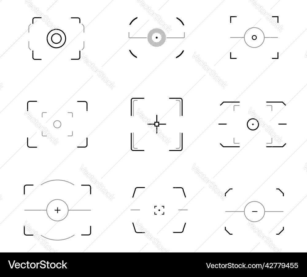Camera focus icons autofocus video photo frames Vector Image