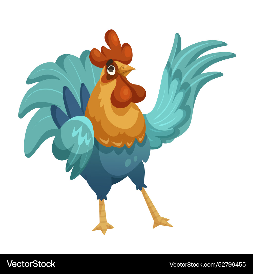 Colorful cartoon rooster on white background Vector Image