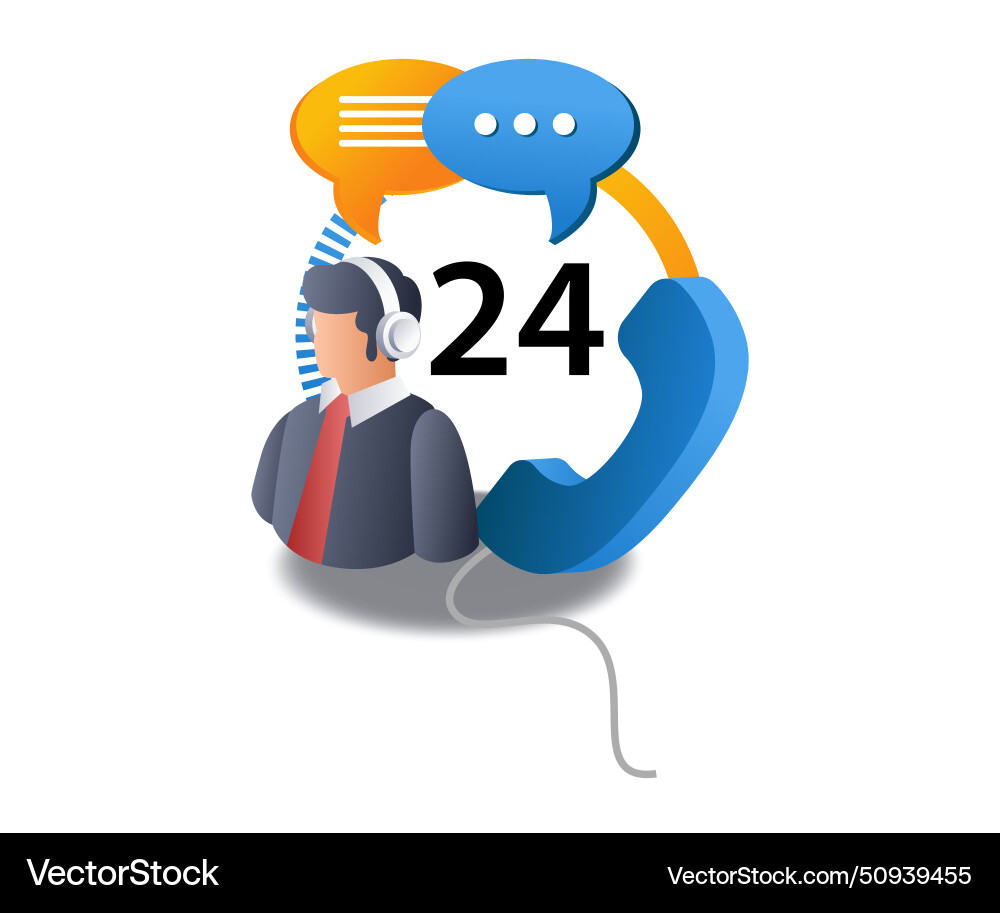 Customer service 24 hours non-stop flat isometric Vector Image