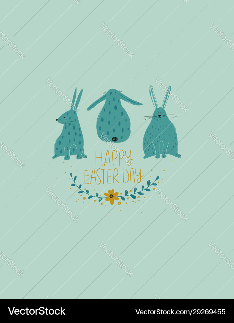 Happy easter greeting card with rabbits Royalty Free Vector