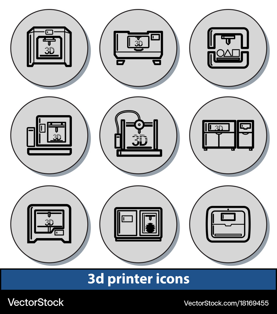 Light 3d printer icons Royalty Free Vector Image