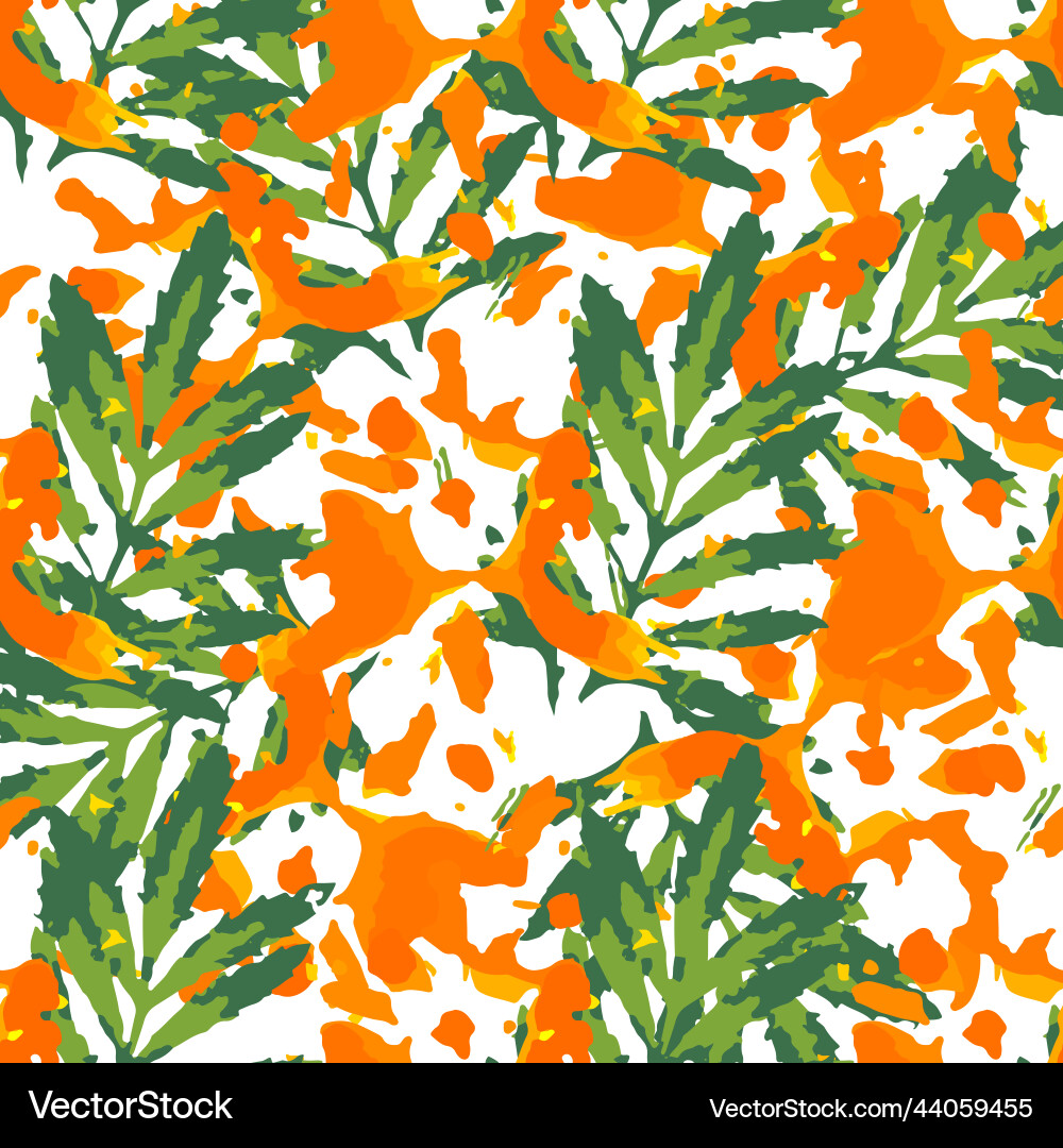Marigold leaves and flowers seamless pattern Vector Image