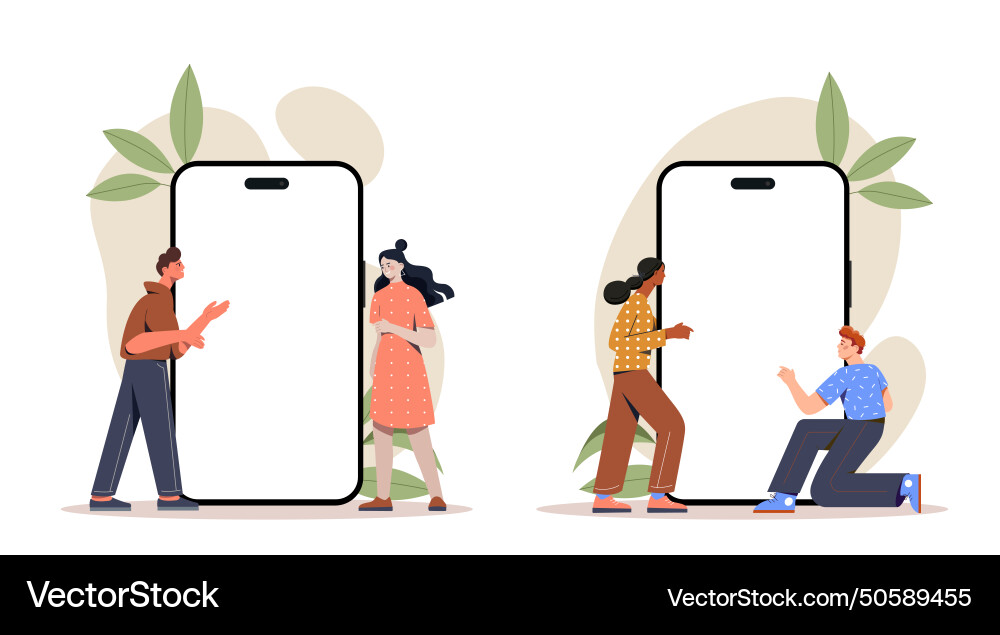 People with smartphones set Royalty Free Vector Image