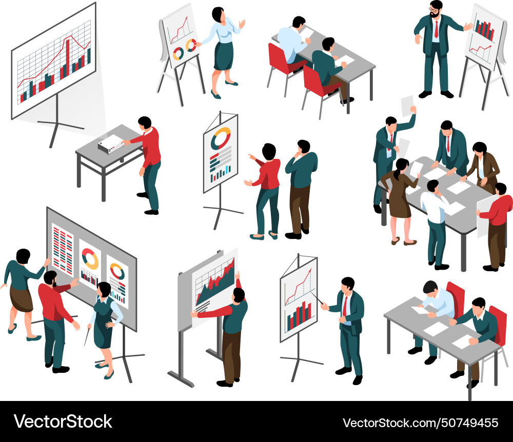 Presentation isometric set Royalty Free Vector Image