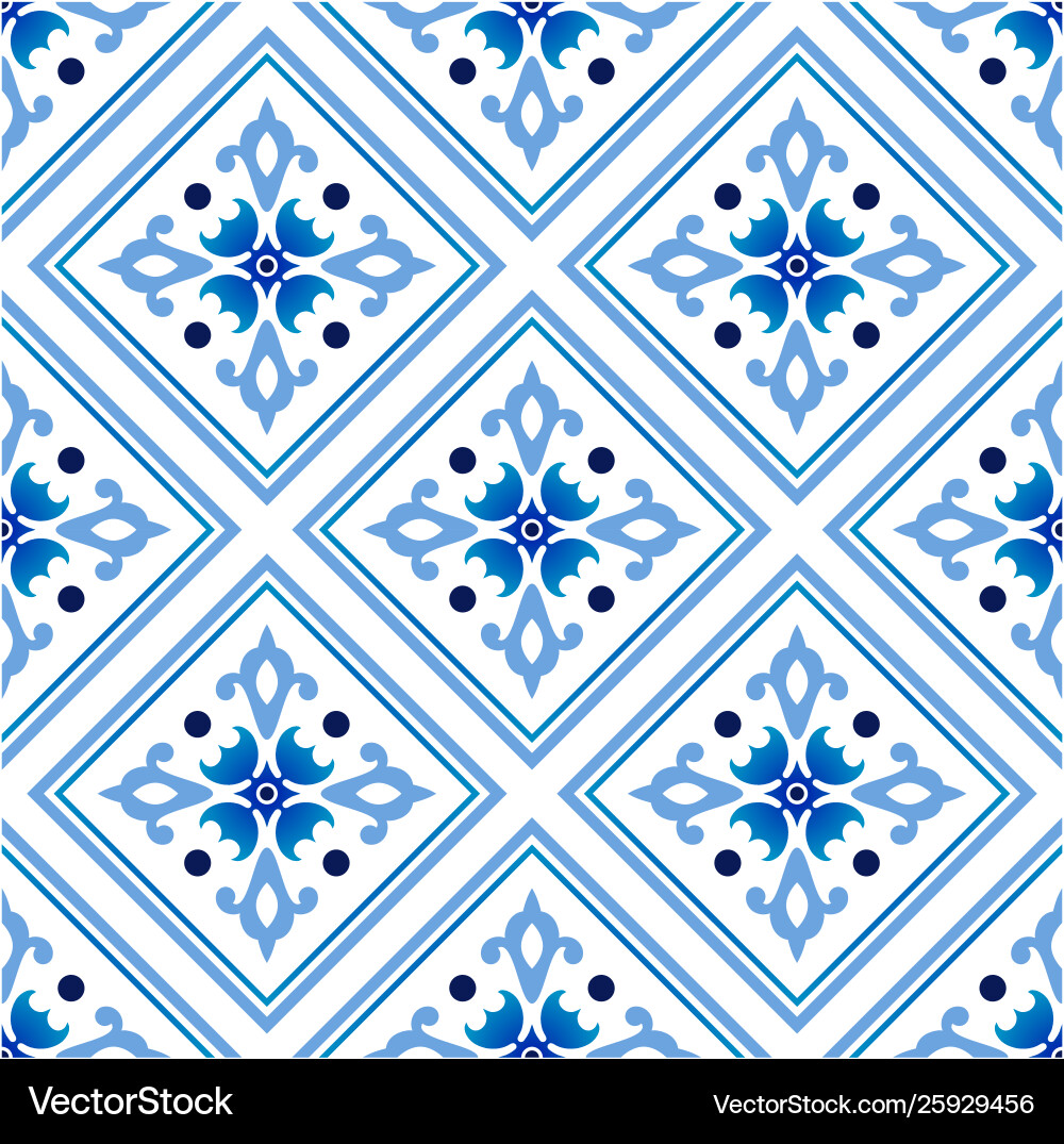 Blue and white tile pattern Royalty Free Vector Image
