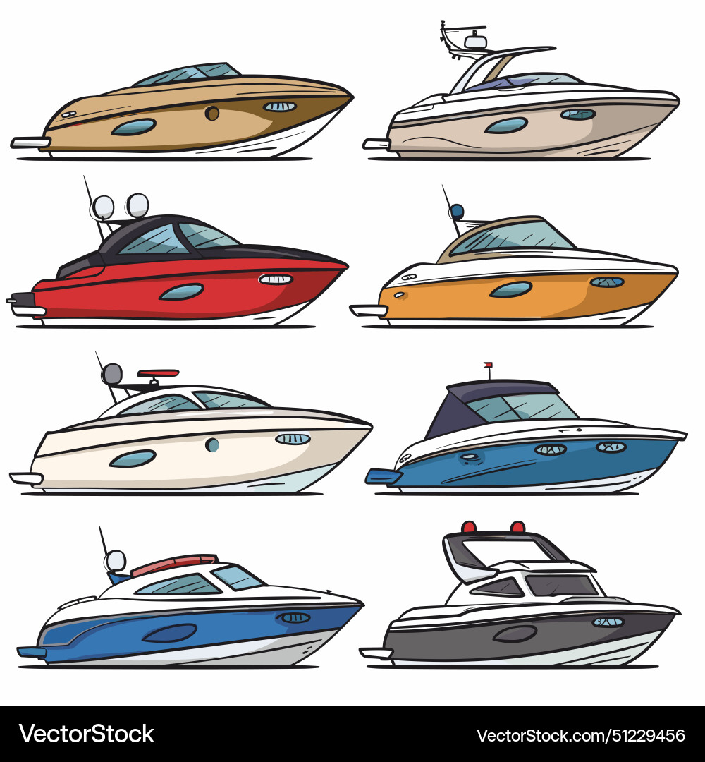 Collection luxury boats various colors Royalty Free Vector