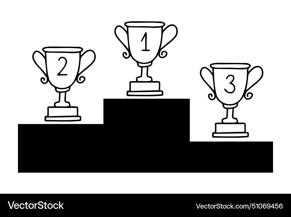 Doodle line trophy winner podium winners cups Vector Image