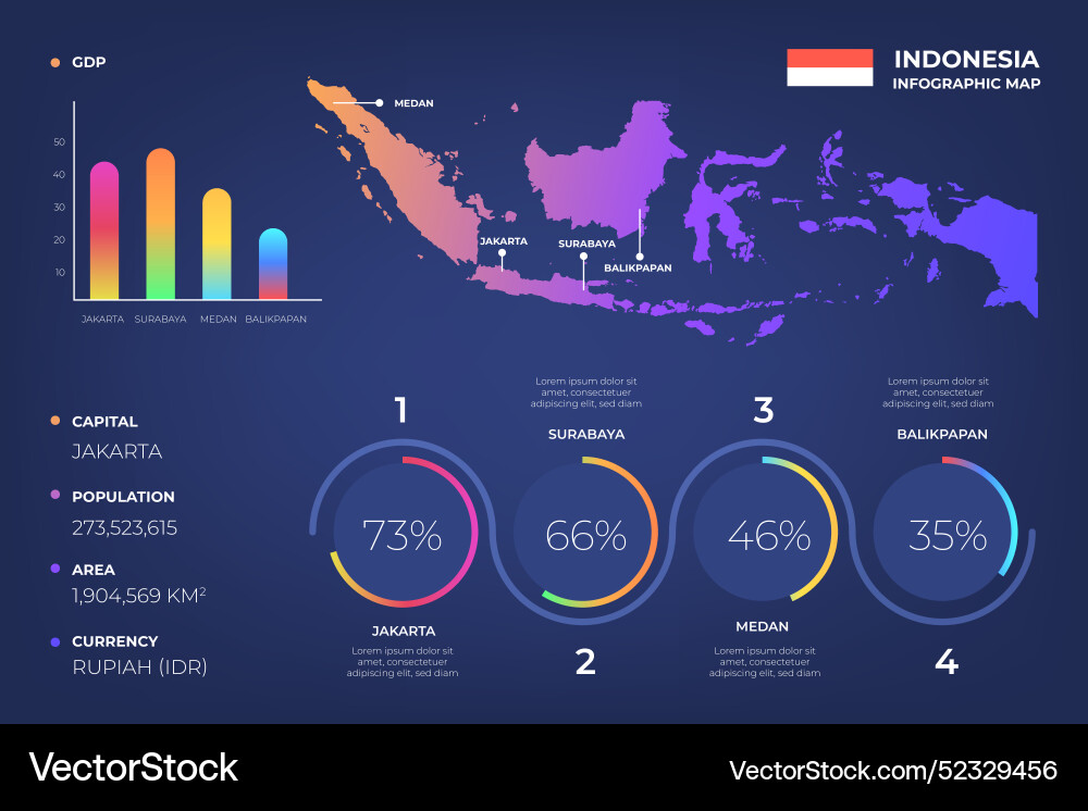 Indonesia map infographics Royalty Free Vector Image