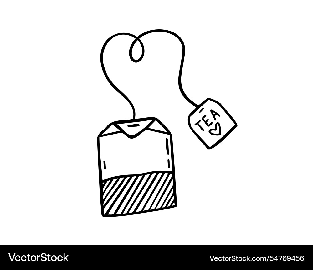 Tea bag doodle hand drawn icon outline drawing Vector Image