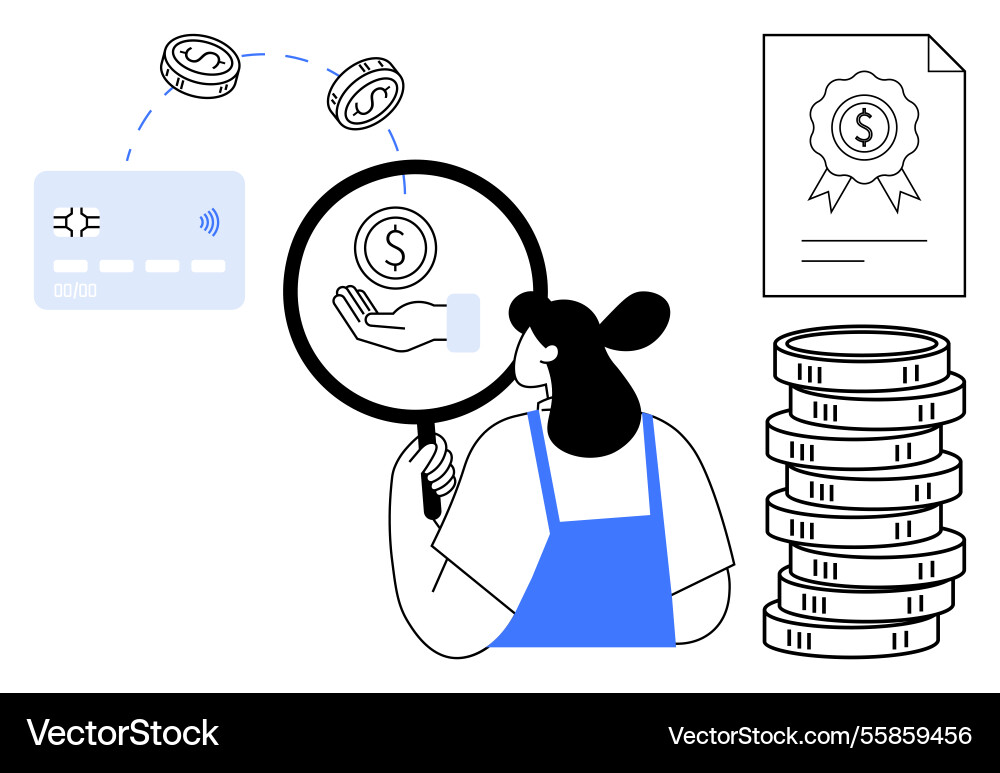 Woman analyzing financial transactions with Vector Image