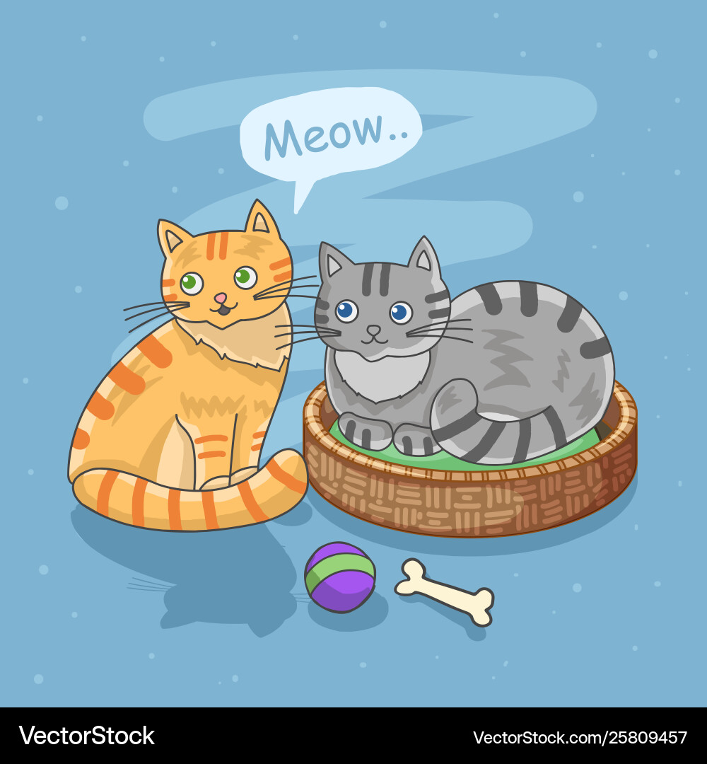 Cute cats meow together Royalty Free Vector Image