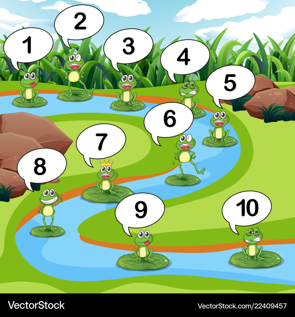 Frog count number at pond Royalty Free Vector Image