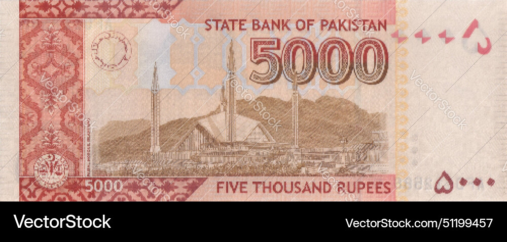 Reverse high polygonal pixel mosaic banknote 5000 Vector Image