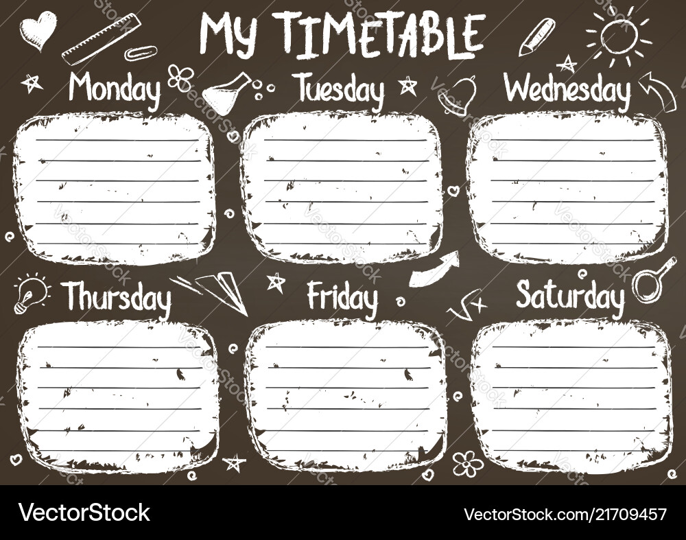 School timetable template on chalk board Vector Image