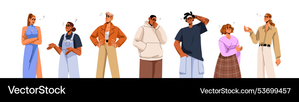 Set of pensive people with question mark Vector Image