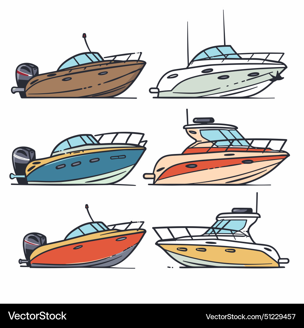 Six stylized boats various colors designs Vector Image