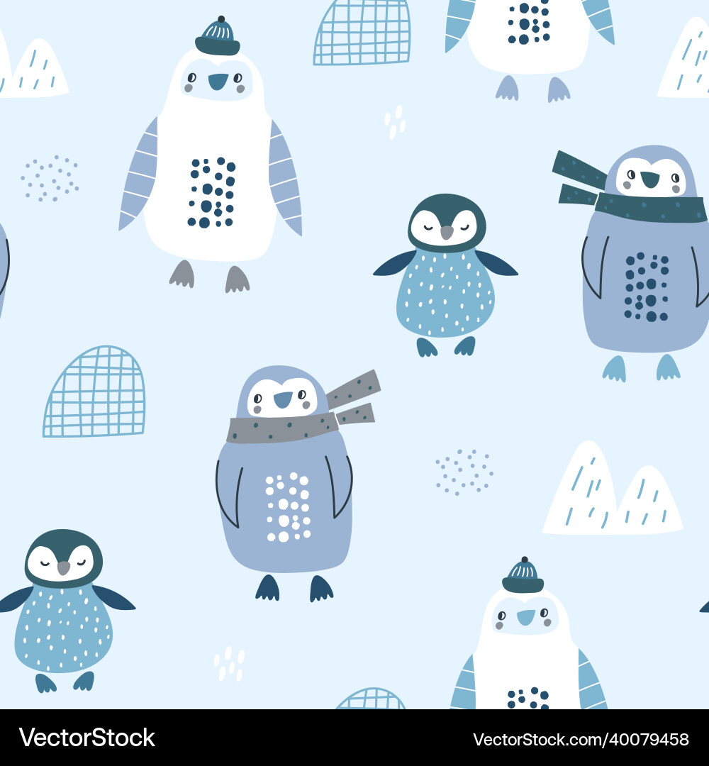 Cute seamless penguin pattern cartoon penguins Vector Image