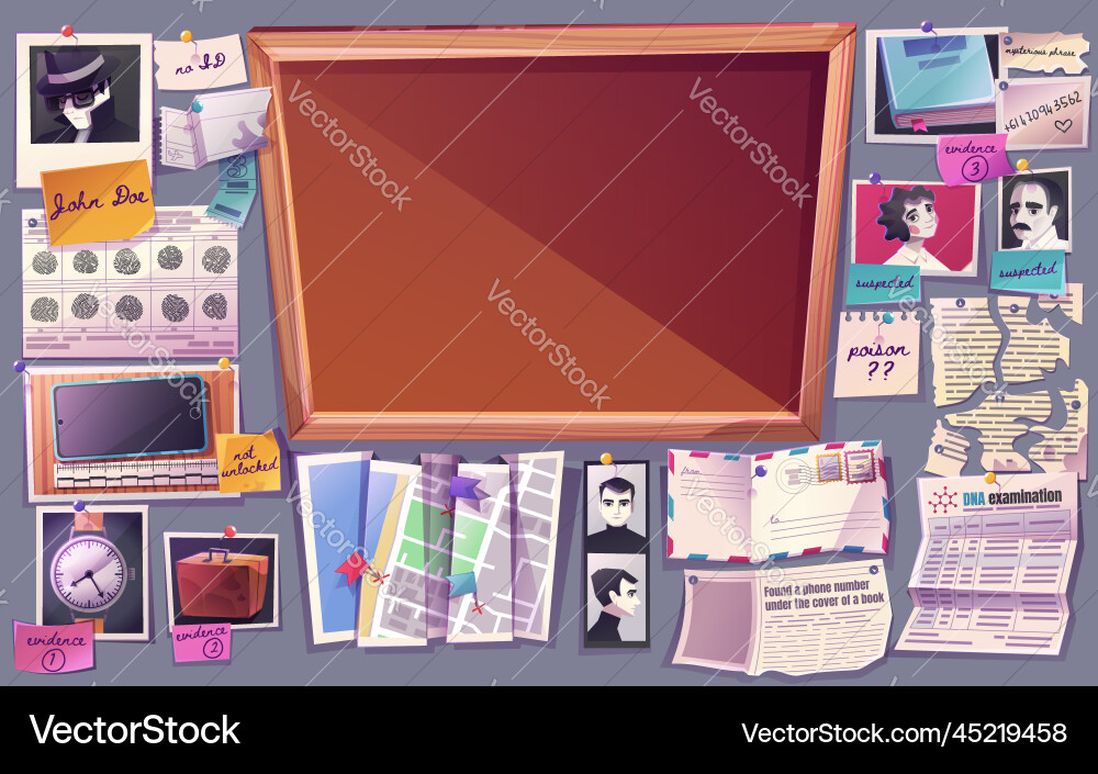 Empty detective board and evidences Royalty Free Vector