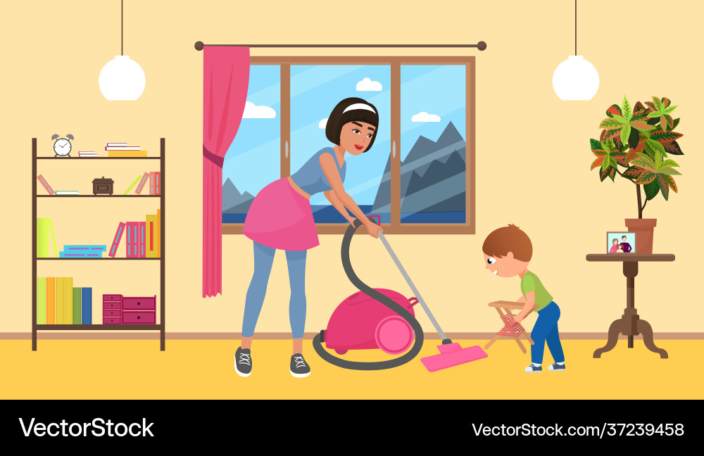 Family Cleaning Together Royalty Free Vector Image