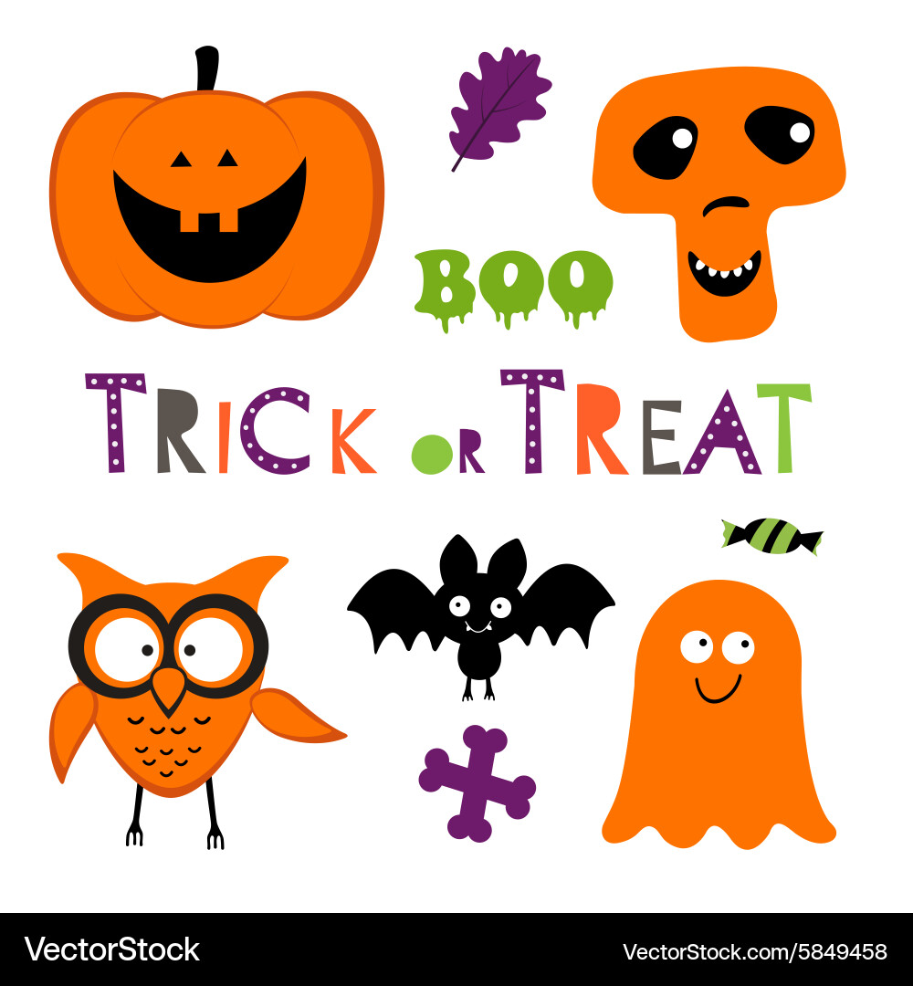 Fun halloween with pumpkin owl bat ghost Vector Image