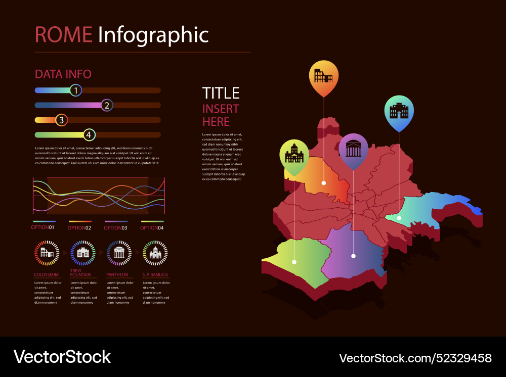 Gradient rome colorful map infographics Royalty Free Vector