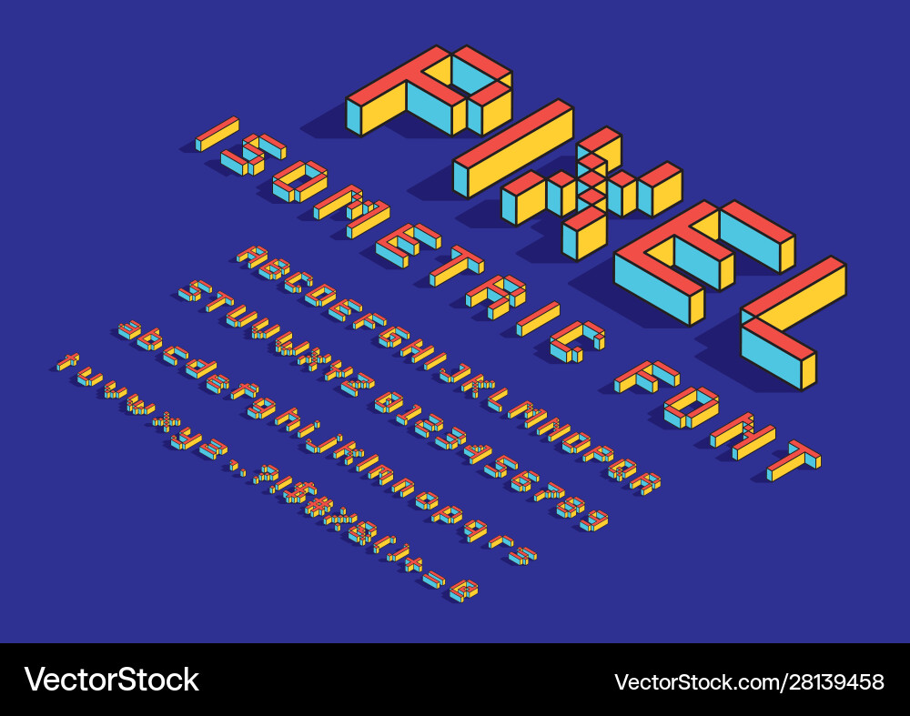 Isometric pixel font Royalty Free Vector Image
