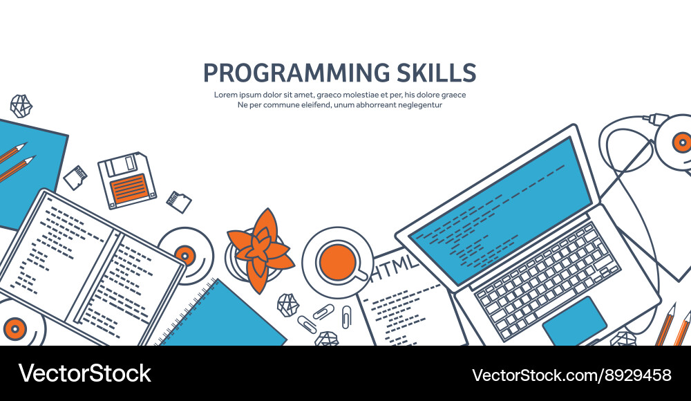 Lined Programmingcoding Outline Flat Computing Vector Image 6005