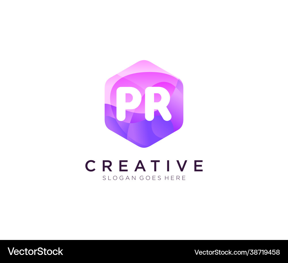 Pr initial logo with colorful hexagon modern Vector Image