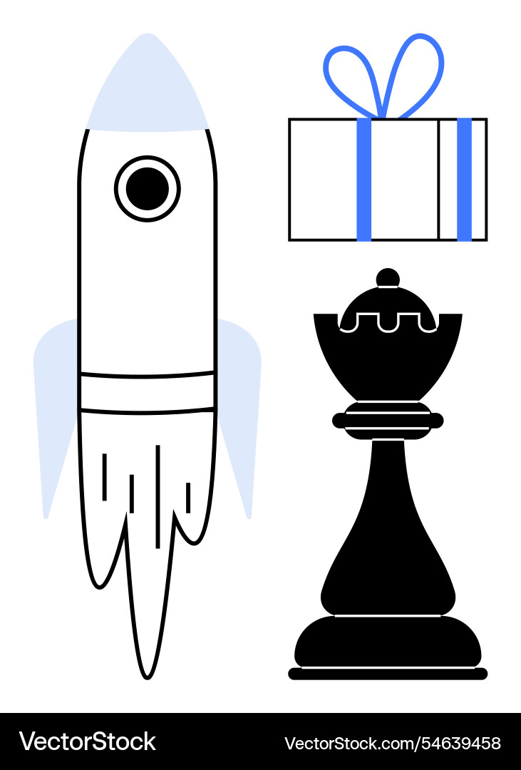 Rocket chess piece and gift box representing Vector Image