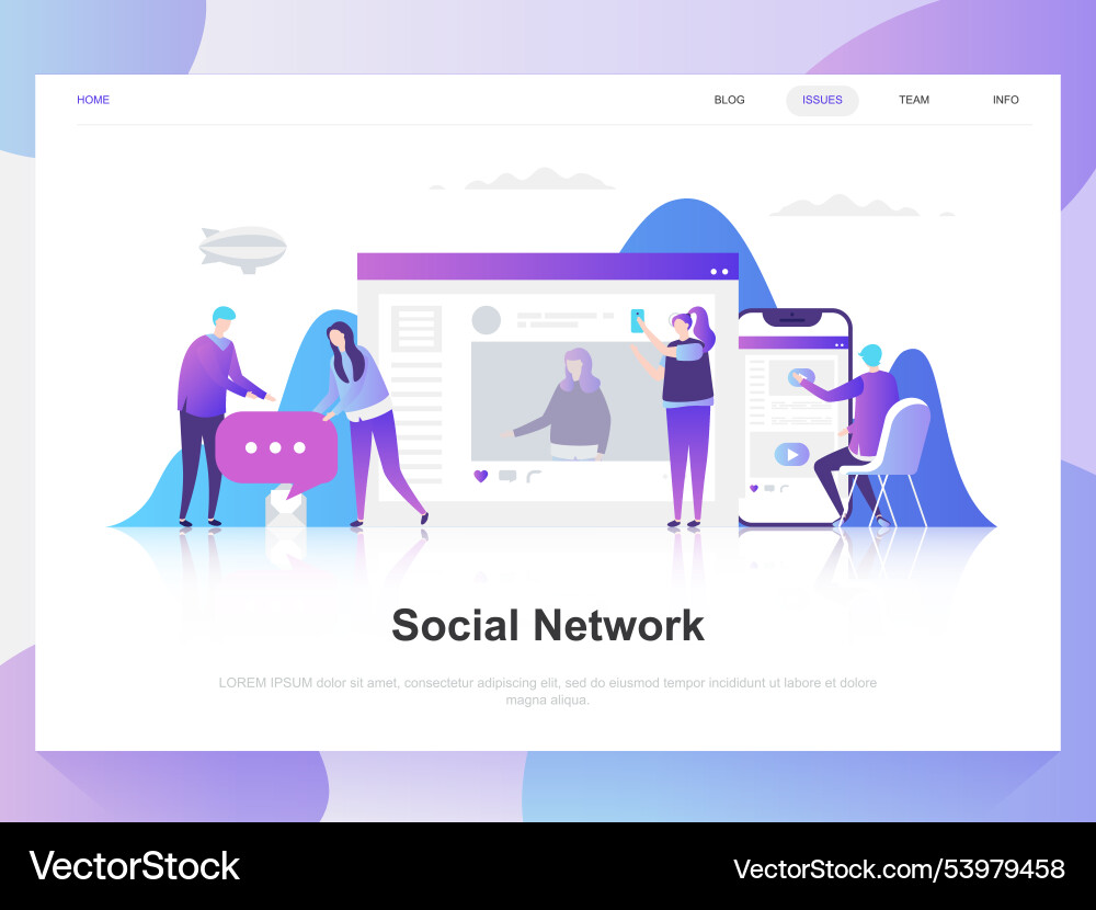 Social Network Modern Flat Design Concept Landing Vector Image