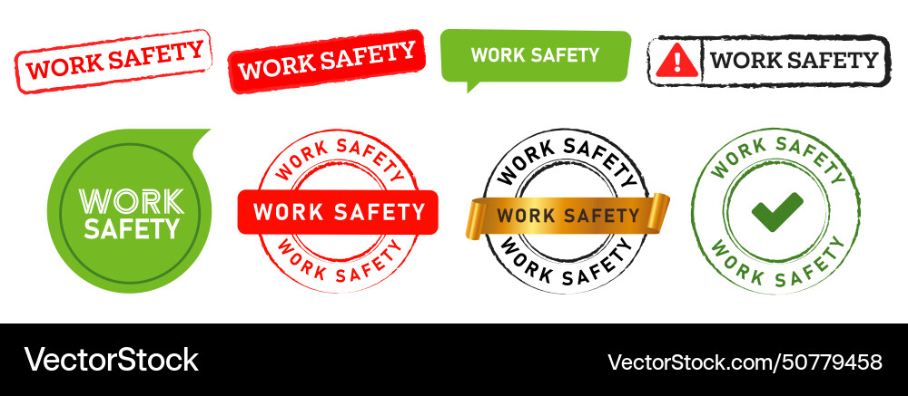 Work safety rectangle circle stamp and speech Vector Image