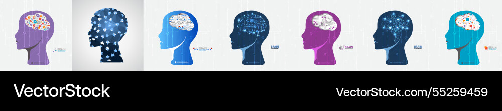 Collection of seven android heads image Royalty Free Vector