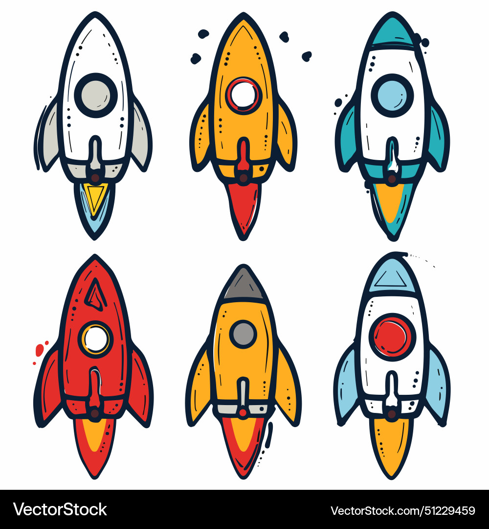 Colorful cartoon rockets space vehicles Royalty Free Vector